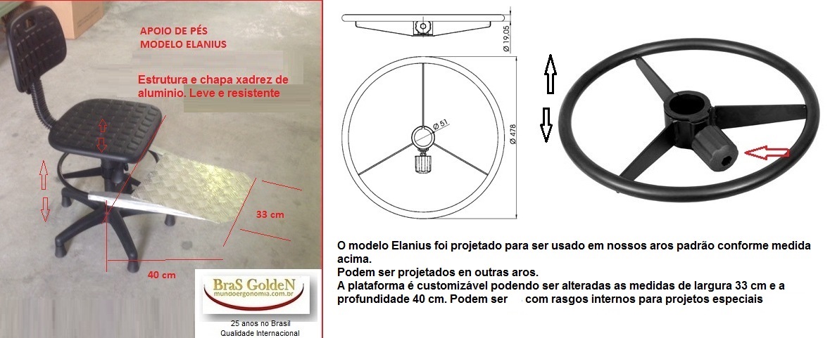APOIO PARA PÉS EM ALUMÍNIO MODELO ELANIUS - Brasgolden